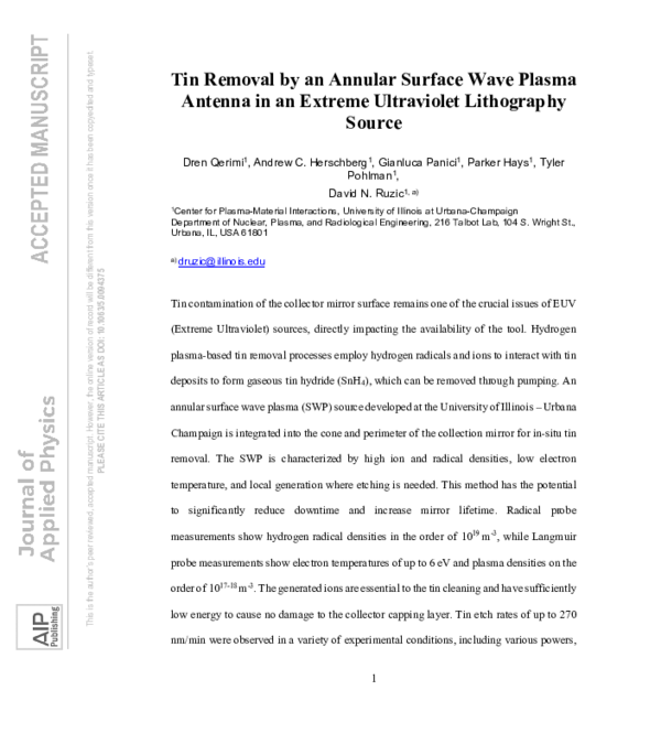 (PDF) Tin removal by an annular surface wave plasma antenna in an ...