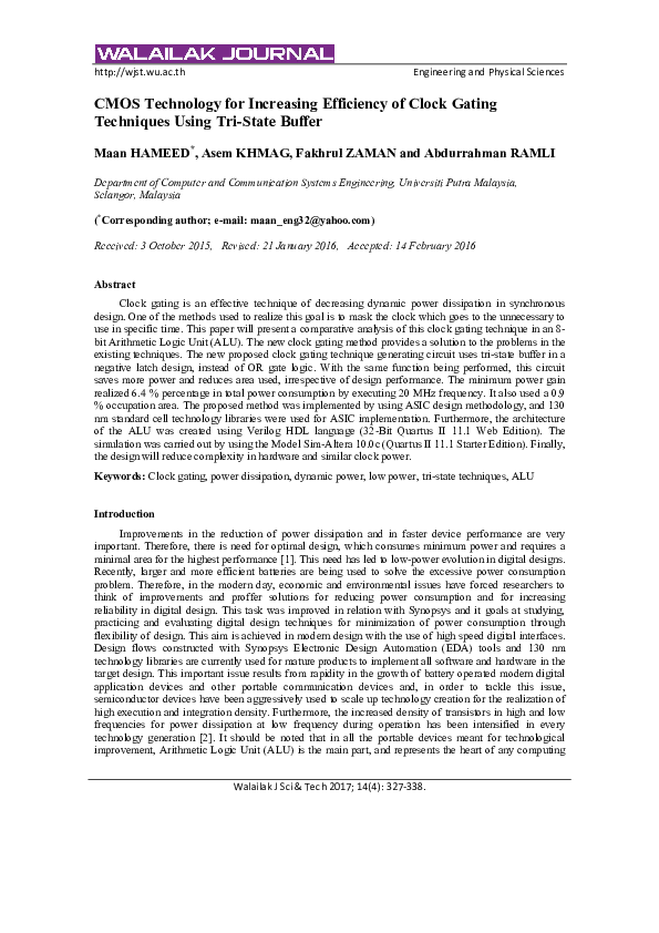 Pdf Cmos Technology For Increasing Efficiency Of Clock Gating Techniques Using Tri State Buffer