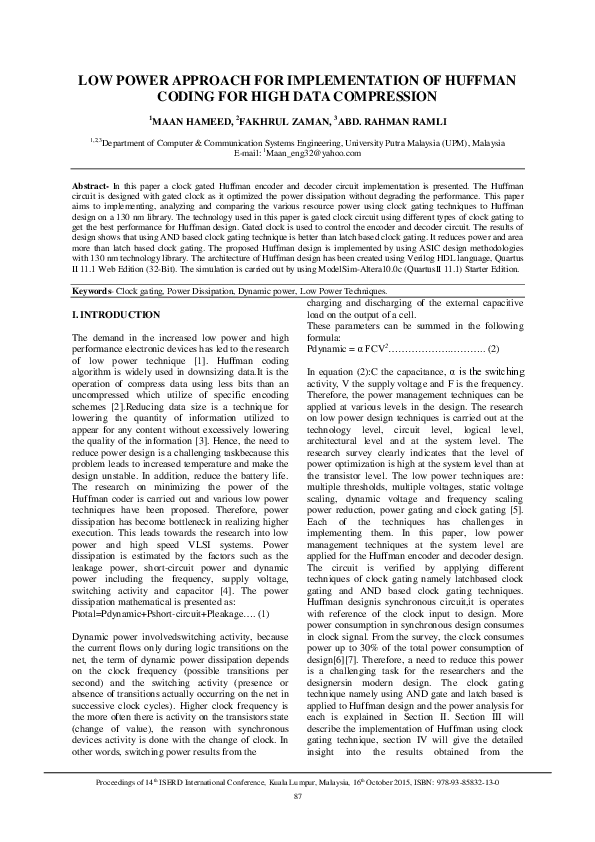 (PDF) Low Power Approach for Implementation of Huffman Coding for High ...