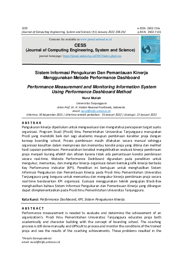 (PDF) Performance Measurement and Monitoring Information System Using Performance Dashboard Method