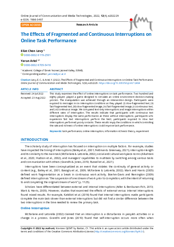 (PDF) The Effects of Fragmented and Continuous Interruptions on Online ...