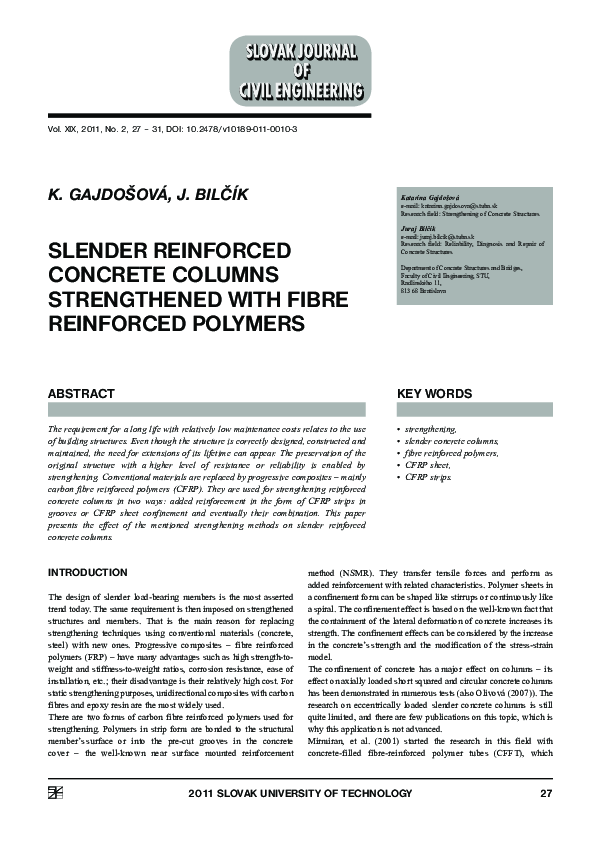 Pdf Slender Reinforced Concrete Columns Strengthened With Fibre