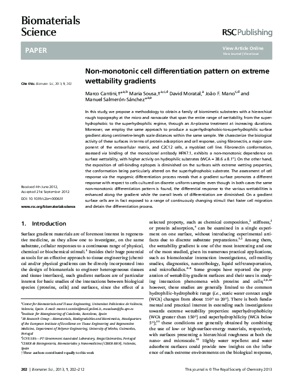 (PDF) Non-monotonic cell differentiation pattern on extreme wettability ...