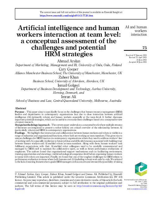 (PDF) Artificial intelligence and human workers interaction at team ...
