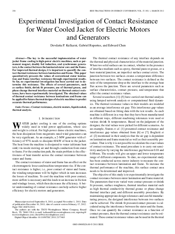 (PDF) Experimental Investigation of Contact Resistance for Water Cooled ...