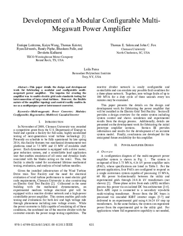 (PDF) Development of a modular configurable multi-megawatt power amplifier