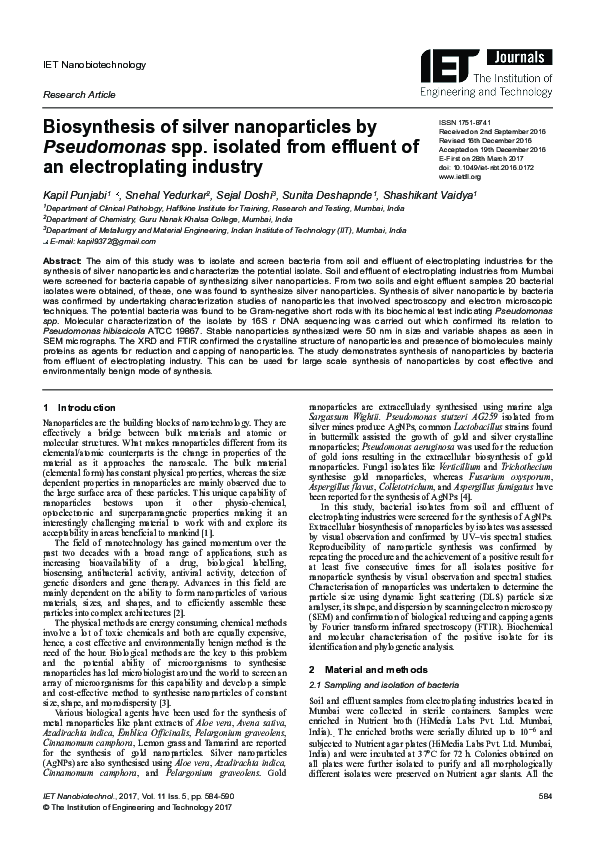 (PDF) Biosynthesis of silver nanoparticles by Pseudomonas spp. isolated from effluent of an ...