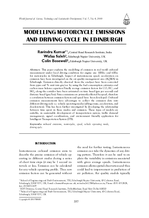 (PDF) Modelling motorcycle emissions and driving cycle in Edinburgh