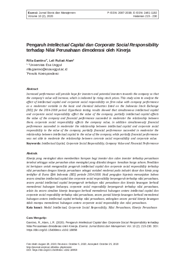 (PDF) Pengaruh Intellectual Capital dan Corporate Social Responsibility terhadap Nilai ...