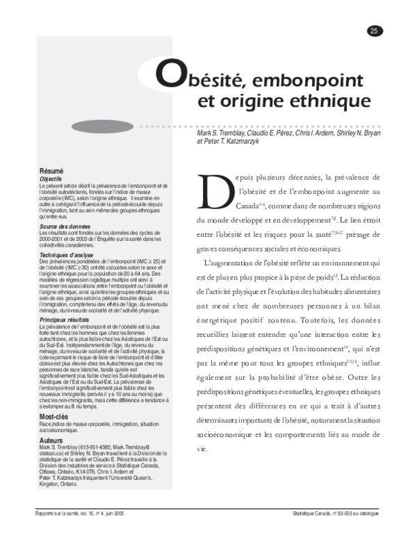 (PDF) Obésité, embonpoint et origine ethnique