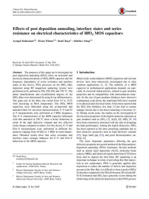 (PDF) Effects of post deposition annealing, interface states and series ...
