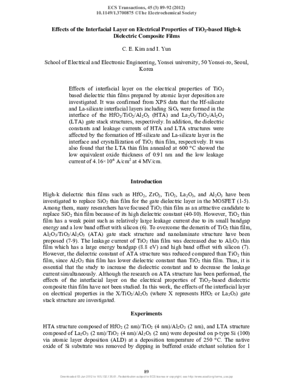 (PDF) Effects of the Interfacial Layer on Electrical Properties of TiO2 ...