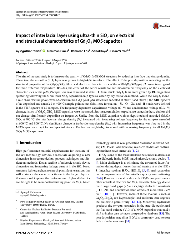 (PDF) Impact of interfacial layer using ultra-thin SiO2 on electrical and structural ...