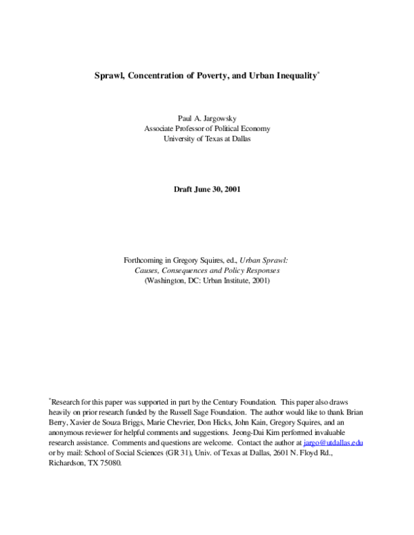 (PDF) Sprawl, concentration of poverty, and urban inequality