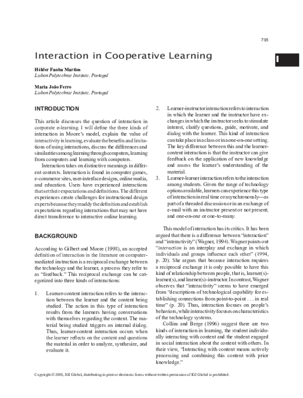 (PDF) Interaction in Cooperative Learning