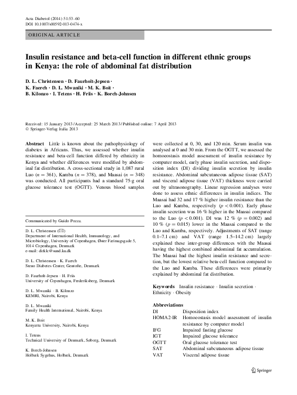 (PDF) Insulin resistance and beta-cell function in different ethnic ...