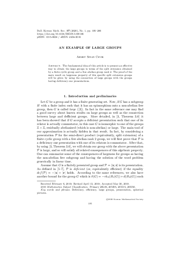 (PDF) An Example of Large Groups