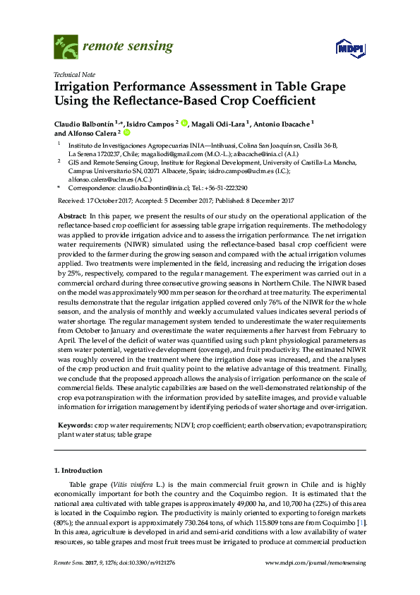 (PDF) Irrigation Performance Assessment in Table Grape Using the ...