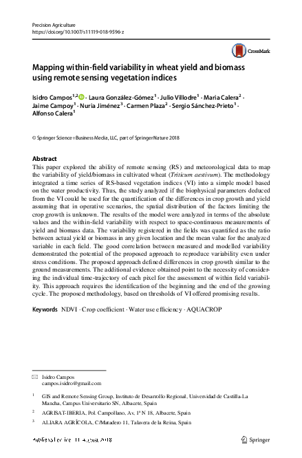 (PDF) Mapping within-field variability in wheat yield and biomass using remote sensing ...