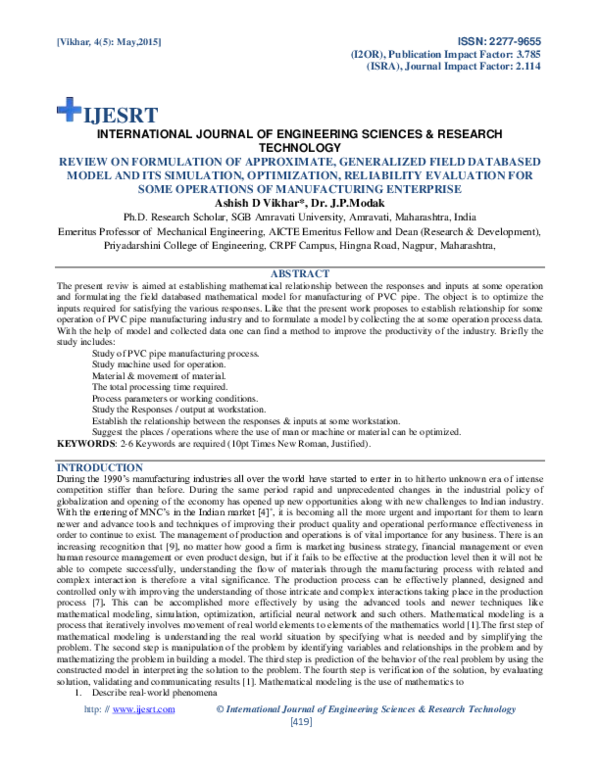 (PDF) Technology Review on Formulation of Approximate, Generalized Field Databased Model and Its ...