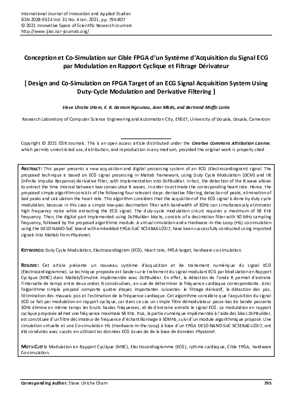 (PDF) Design and Co-Simulation on FPGA Target of an ECG Signal Acquisition System Using Duty ...