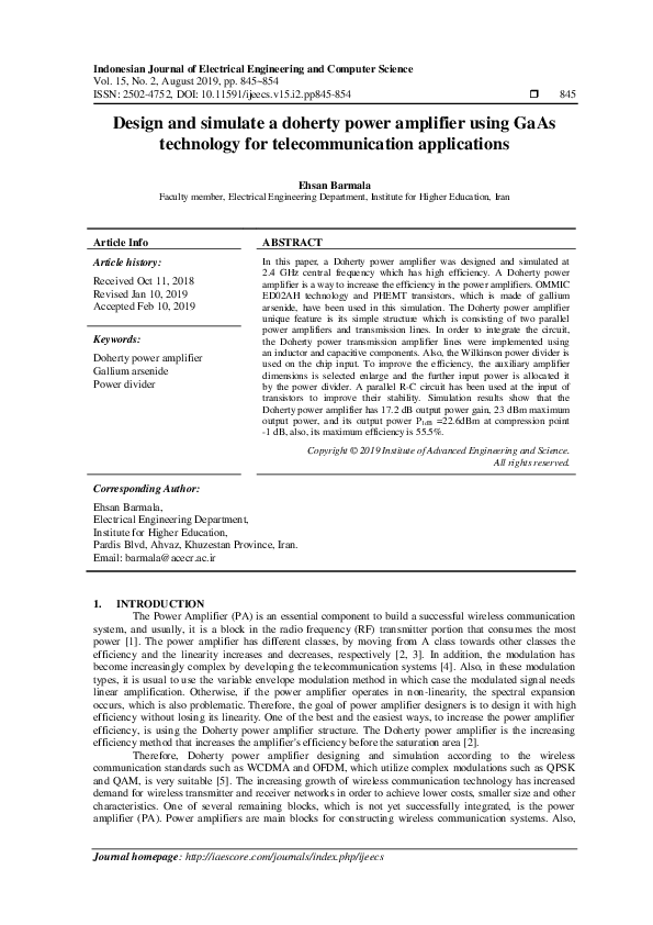 (PDF) Design and simulate a doherty power amplifier using GaAs ...