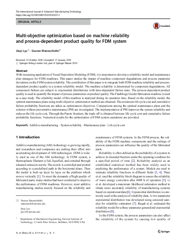 (PDF) Multi-objective optimization based on machine reliability and process-dependent product ...