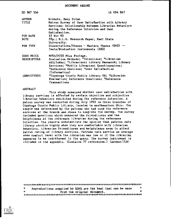 (PDF) Patron Survey of User Satisfaction with Library Services ...