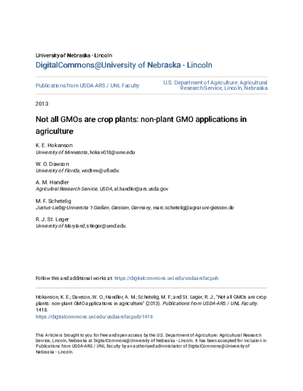 (PDF) Not all GMOs are crop plants: non-plant GMO applications in agriculture