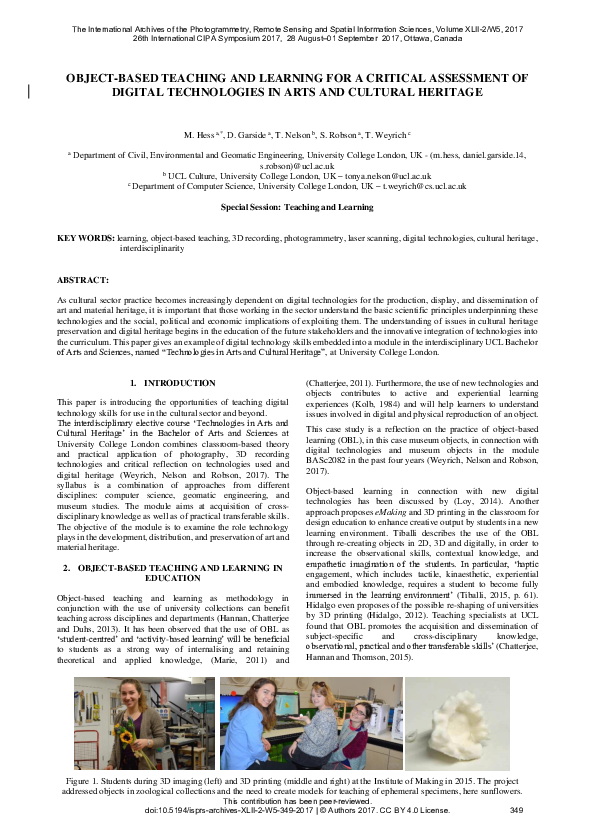 (PDF) Object-Based Teaching and Learning for a Critical Assessment of Digital Technologies in ...