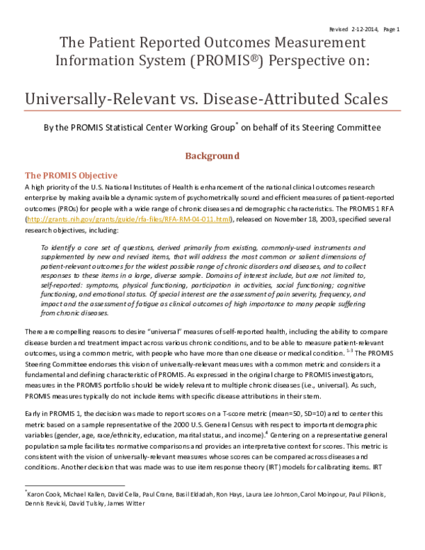 (PDF) The Patient Reported Outcomes Measurement Information System ...