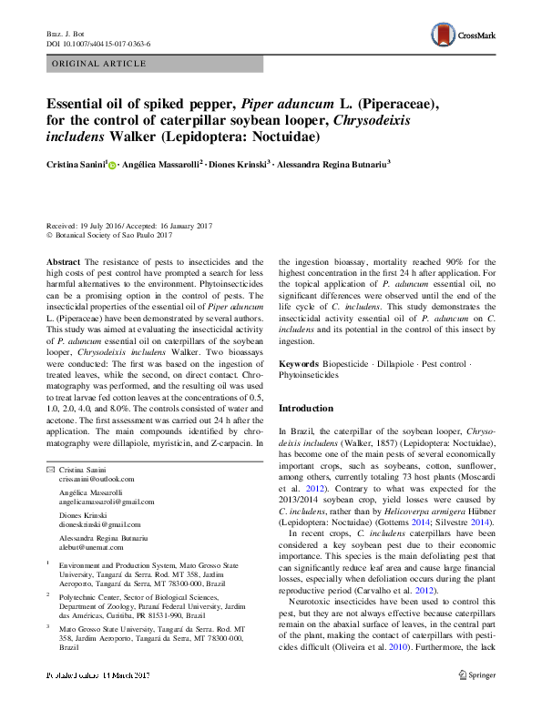 (PDF) Essential oil of spiked pepper, Piper aduncum L. (Piperaceae ...