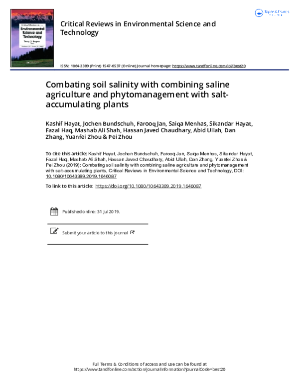 (PDF) Combating soil salinity with combining saline agriculture and phytomanagement with salt ...