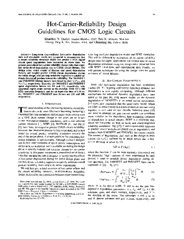 (PDF) Hot-carrier-reliability design guidelines for CMOS logic circuits