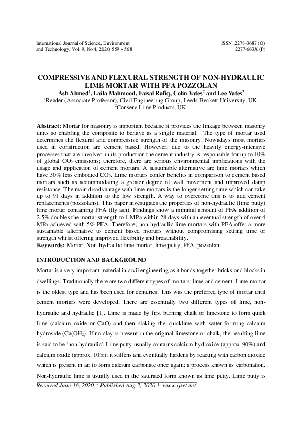 (PDF) Compressive and Flexural Strength of Non-Hydraulic Lime Mortar with Slag (GGBS)