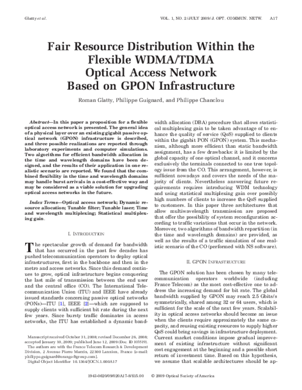 (PDF) Fair Resource Distribution Within the Flexible WDMA/TDMA Optical ...