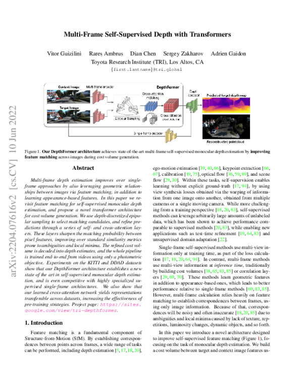 (PDF) Multi-Frame Self-Supervised Depth with Transformers
