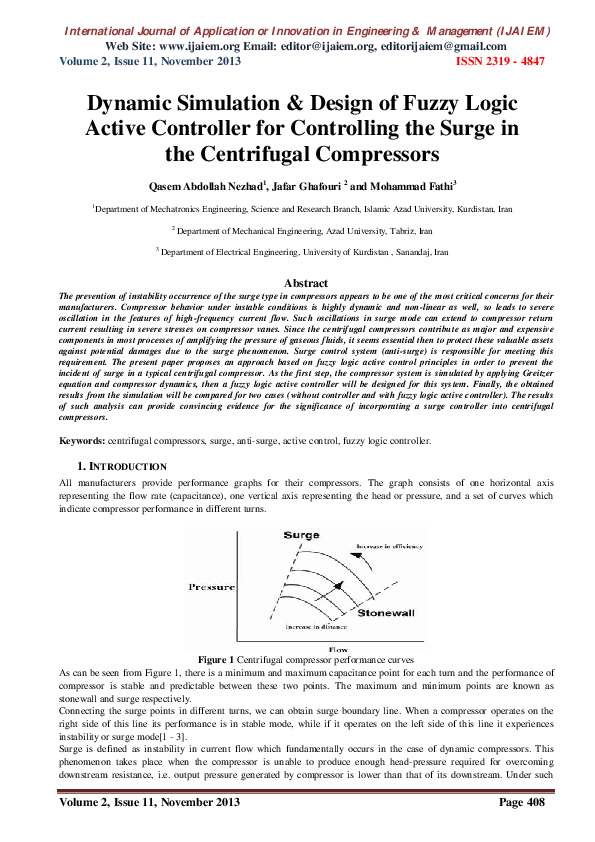 Pdf Dynamic Simulation And Design Of Fuzzy Logic Active Controller For Controlling The Surge In