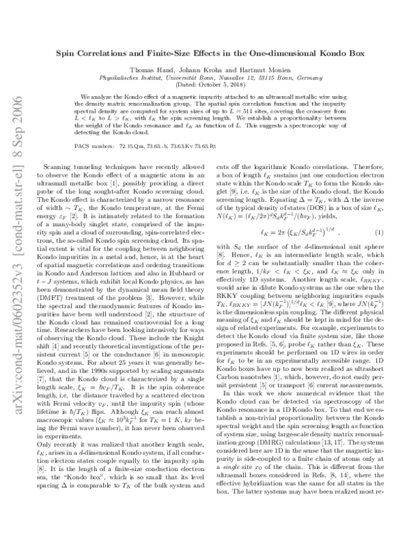 (PDF) Spin Correlations and Finite-Size Effects in the One-Dimensional Kondo Box