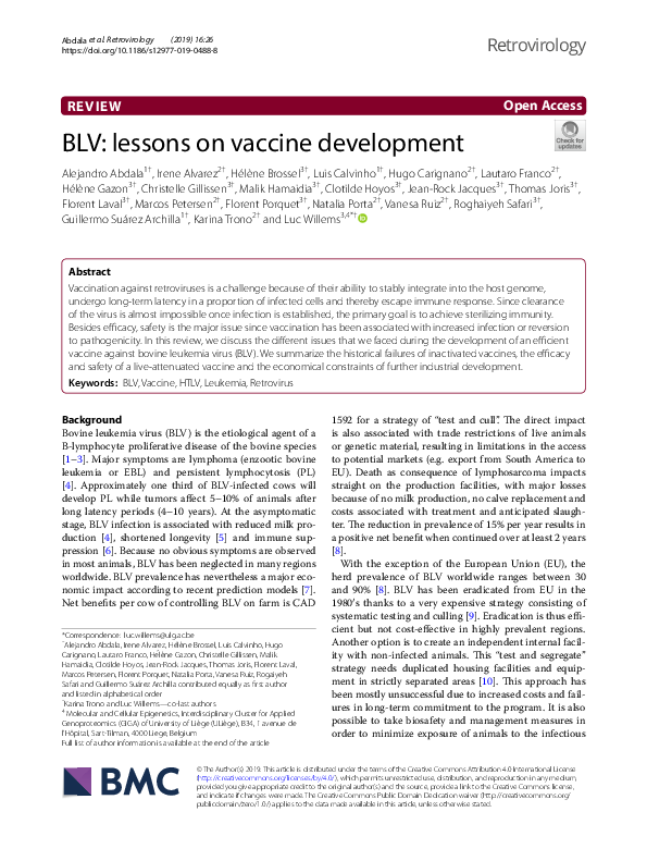 (PDF) BLV: lessons on vaccine development | clotilde hoyos - Academia.edu