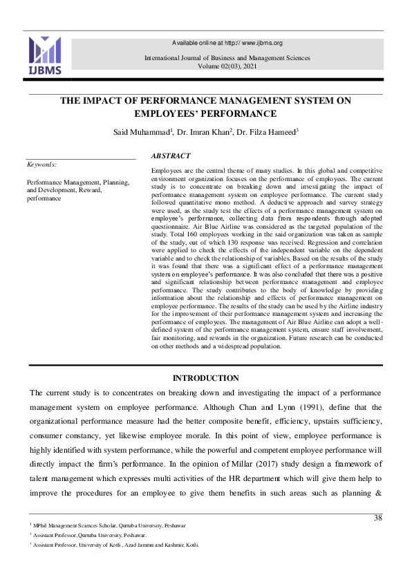 Pdf The Impact Of Performance Management System On Employees Performance