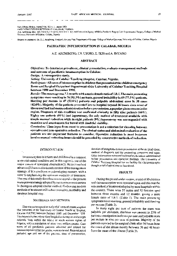 (PDF) Peadiatric intussusception in Calabar, Nigeria | Edet Ikpi ...