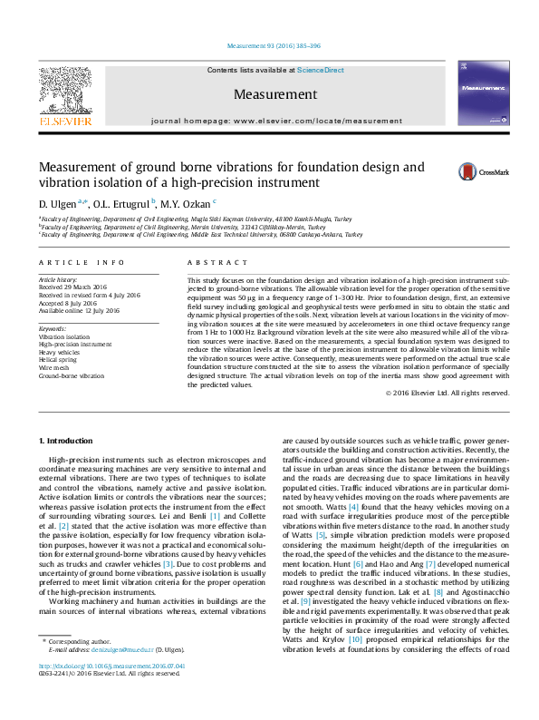 (PDF) Measurement of ground borne vibrations for foundation design and ...