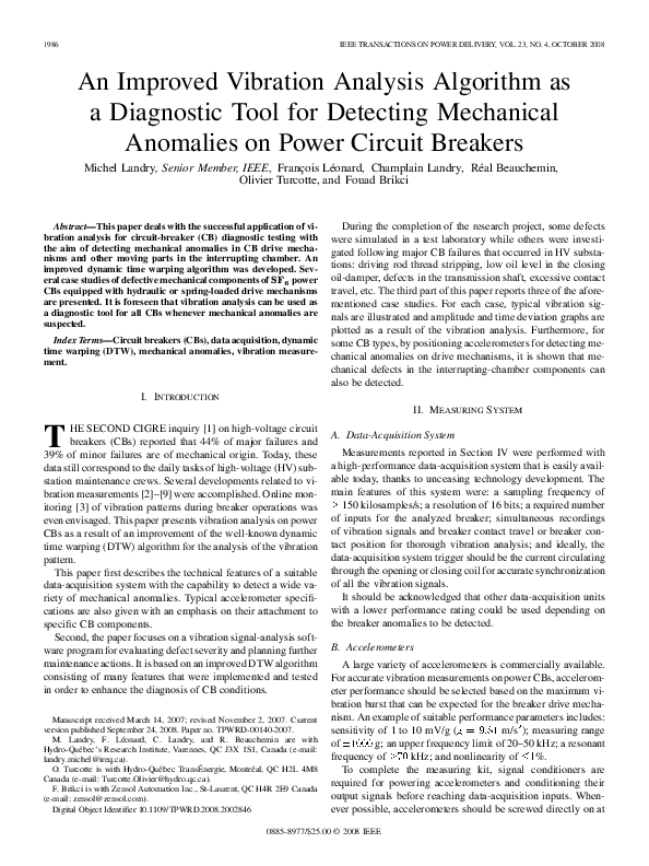 (PDF) An Improved Vibration Analysis Algorithm as a Diagnostic Tool for Detecting Mechanical ...