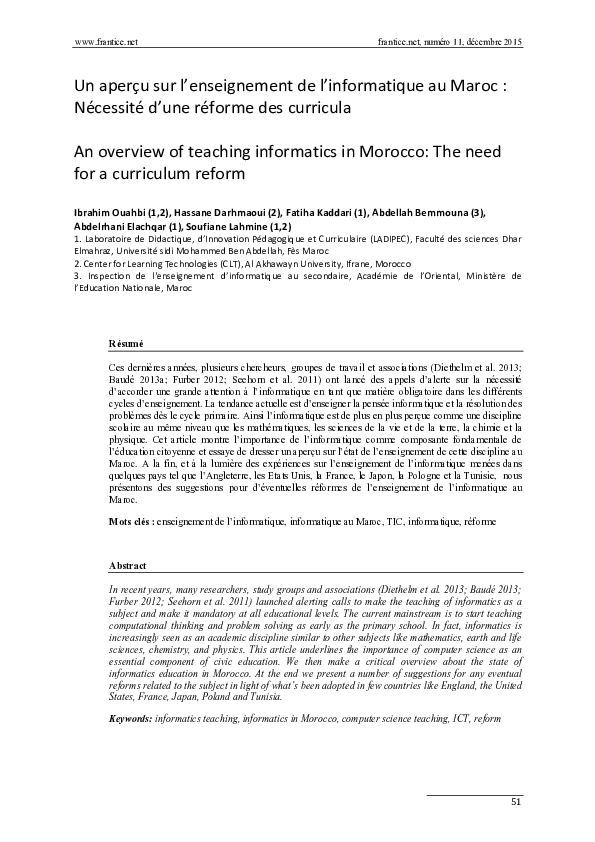 (PDF) Un aperçu sur l’enseignement de l’informatique au Maroc ...