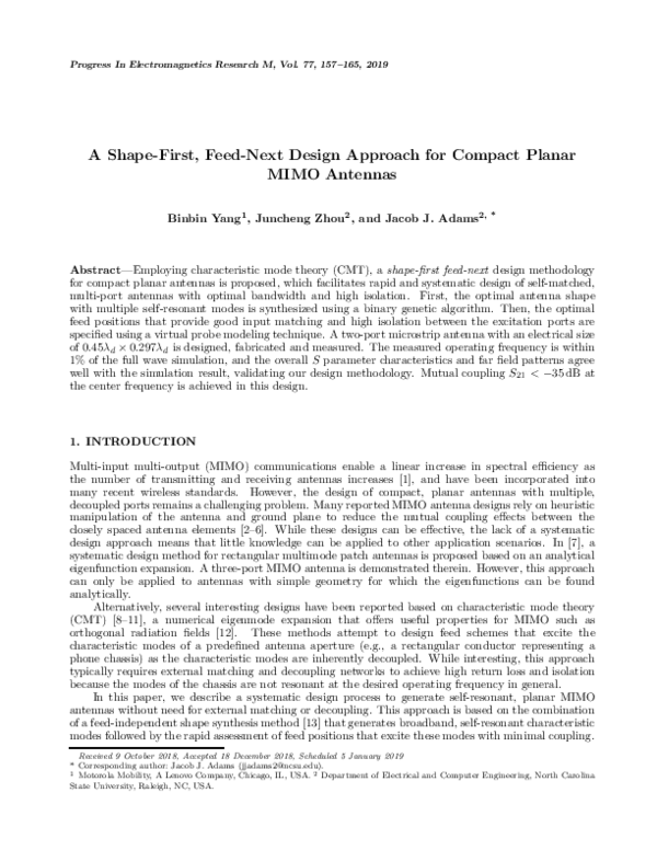 (PDF) A Shape-First, Feed-Next Design Approach for Compact Planar Mimo Antennas
