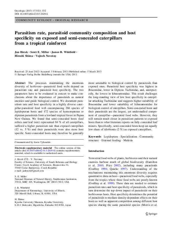 (PDF) Parasitism rate, parasitoid community composition and host ...