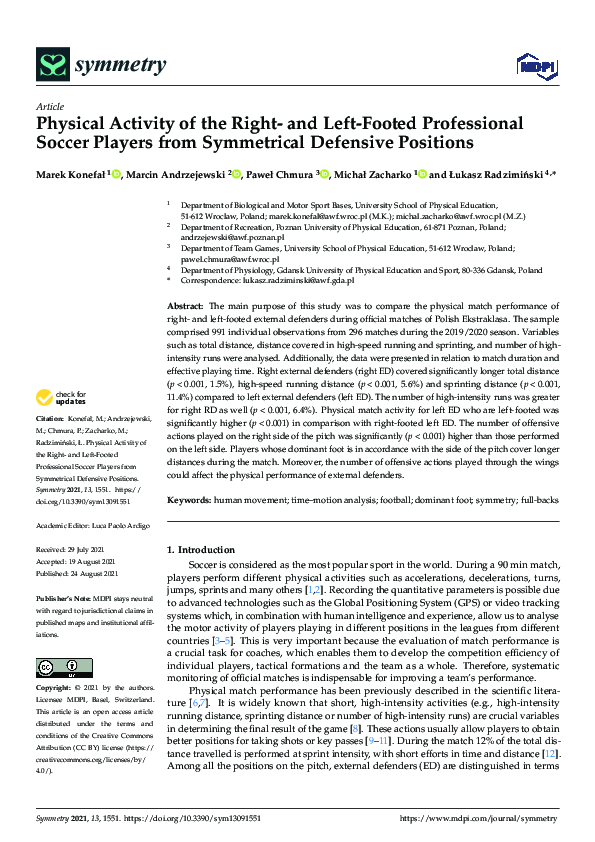 Physical Activity of the Right- and Left-Footed Professional Soccer ...