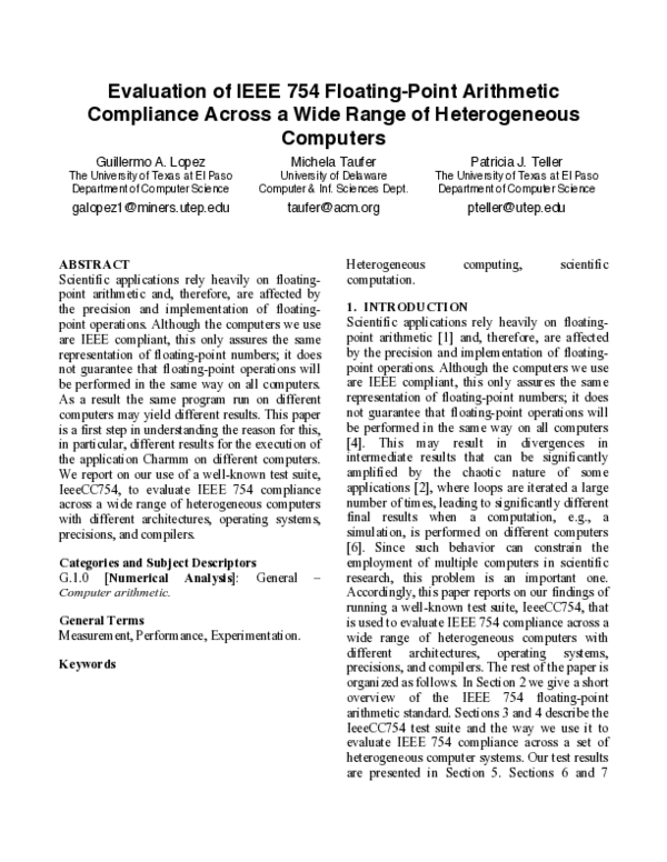 (PDF) Evaluation of IEEE 754 floating-point arithmetic compliance ...