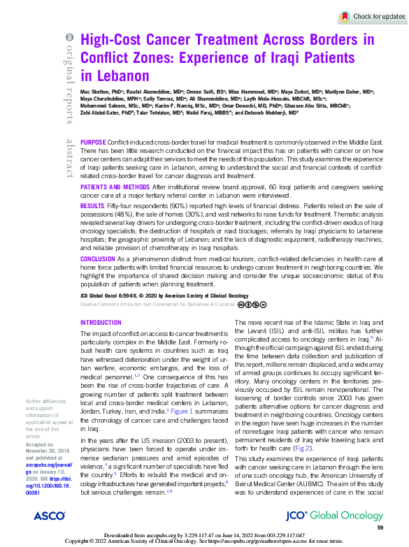 (PDF) High-Cost Cancer Treatment Across Borders in Conflict Zones ...